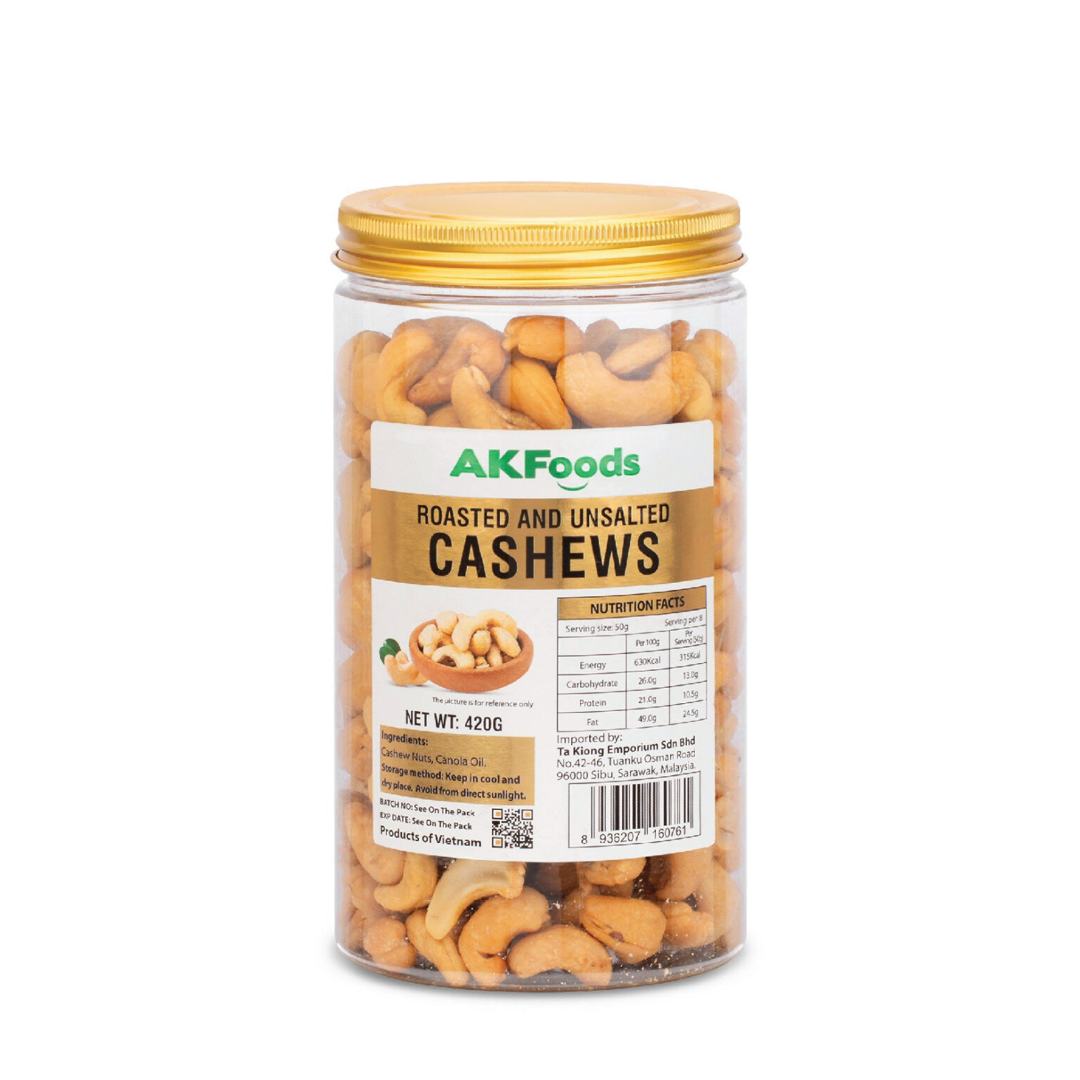 Roasted And Unsalted Cashews 420g | An Khang Foods JSC